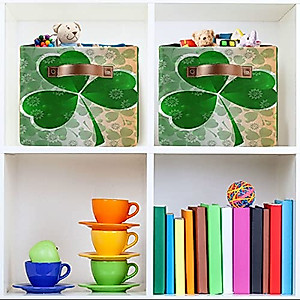 C.IOPMNU Foldable Storage Baskets,Lucky Clover Storage Bins with Handles, Decorative Cloth Organizer Storage Boxes for Home Office 15 x 11 x 9.5 in