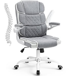 SEATZONE Home Office Desk Chairs Grey Linen Fabric Executive Office Chair with Wheels and Arms Comfortable Ergonomic Desk Chair for Adults and Teens