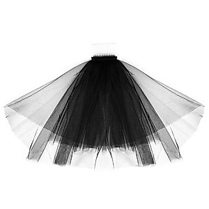 Fangsen Wedding Bridal Veil with Comb 2 Tier Tulle Short Veil (Black)