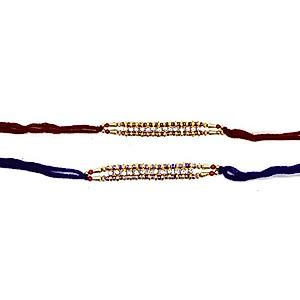 IndiaBigShop Set Of Two Rakhi, 14 Stone Rakhi Thread, Raksha Bandhan Gift For Your Brother Vary Color.