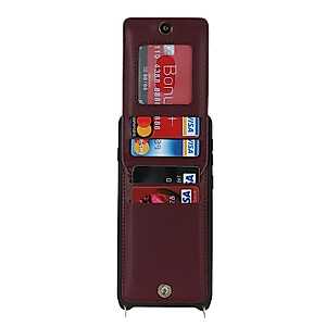 Jaorty Fit for Google Pixel 7 Pro Case for Women with Card Holder 6.7" 5G 2022,Pixel 7 Pro Phone Case with Strap,Crossbody Lanyard Cases with Credit Card Slots with Stand,Burgundy