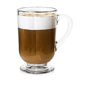 Chefcaptain Glass Irish Mugs, Leadless Footed Mugs With 10 Oz Capacity, 4-Piece Set Of Clear Glass Cups For Irish Coffee