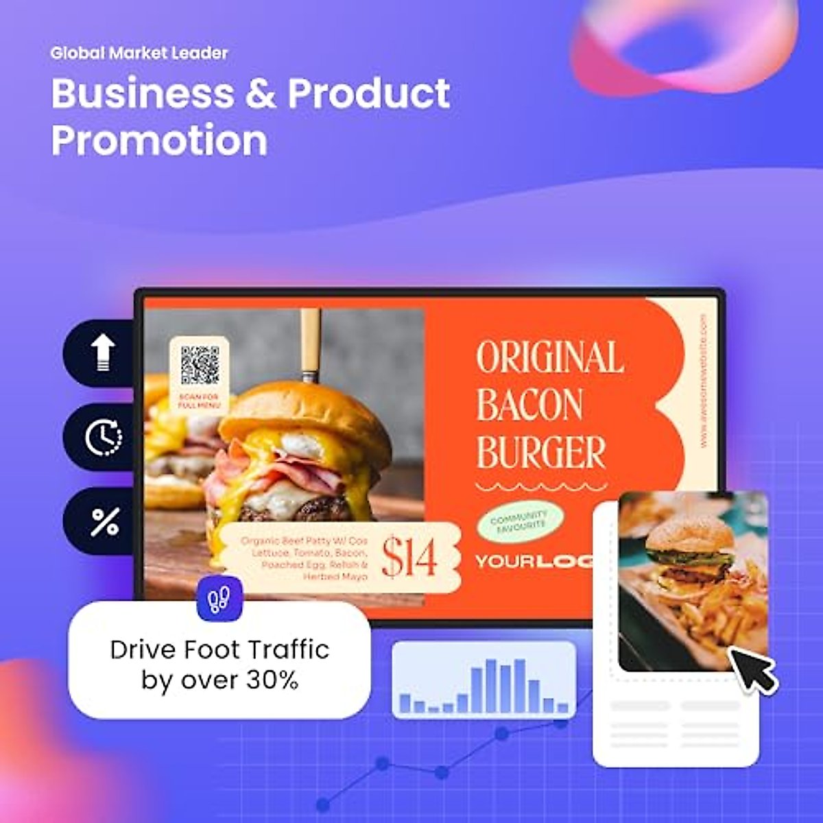 Mandoe Essentials Digital Signage Displays - Digital Signage Player for Digital Menu Board, Electronic Menu Board and Digital Message Board. World-Class Templates & Easy To Use Setup