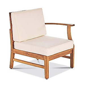 Christopher Knight Home Perla Outdoor Acacia Wood Sofa Set with Water Resistant Cushions, 7-Pcs Set, Teak Finish / Cream