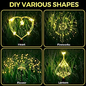 8 Packs Outdoor Solar Firework Lights with Remote 8 Modes 120 Led Waterproof Solar Warm White Garden Firework Lamp Decorative Stake Landscape Light for Pathway Patio Lawn Yard Wedding Party Decor