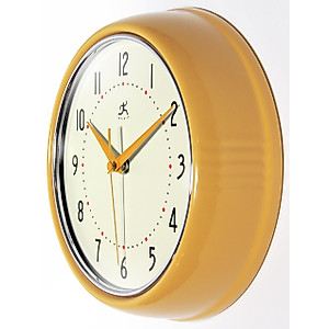 Infinity Instruments LTD. Retro 9 inch Silent Sweep Non-Ticking Mid Century Modern Kitchen Diner Wall Clock Quartz Movement Retro Wall Clock Decorative (Saffron Yellow)…