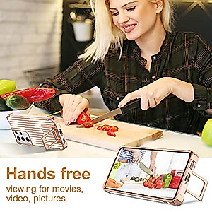 PTUONIU Kickstand Case for Samsung Galaxy S21 Ultra, [Two-Way Stand] [Reinforced Drop Protection] [Anti-Scratch] Slim Shockproof Stand Case with Camera Protector+Strap for Samsung S21 Ultra-Rose Gold