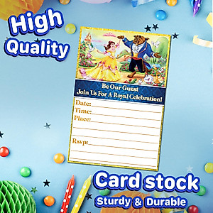 20x Enchanted Rose Birthday Invitations and Envelopes – Fill-in Happy Birthday Party Invitations for Kids, 6X4 Inches, Postcard Style