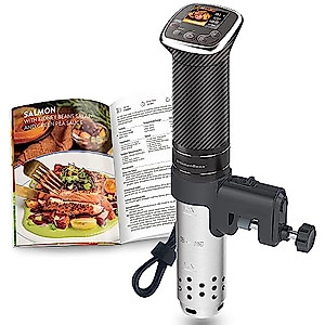 KitchenBoss Sous Vide Cooker Machine: Ultra Quiet 1100 Watts Accurate Cooker with Color LCD Recipes IPX7 Waterproof Immersion Circulator Cooking Machine Include Cookbook, Carbon Fiber Pattern