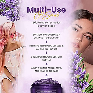 Lavender Oil Body Scrub - Moisturizing Shea Butter, Saffron & Nourishing Body Oils - Exfoliating Salt Scrub For Body & Face -Win Against Aging, Stretch Marks, Cellulite, Acne & Dead Skin Scars- 10 oz