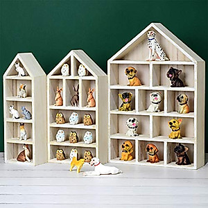 Ikee Design House-Shaped Wooden Shadow Cubby Box Display Shelf Organizer Storage Shadow Box for Mini Figures, Set of 3, Wash White Color, 10" W x 2 1/4" D x 15" H
