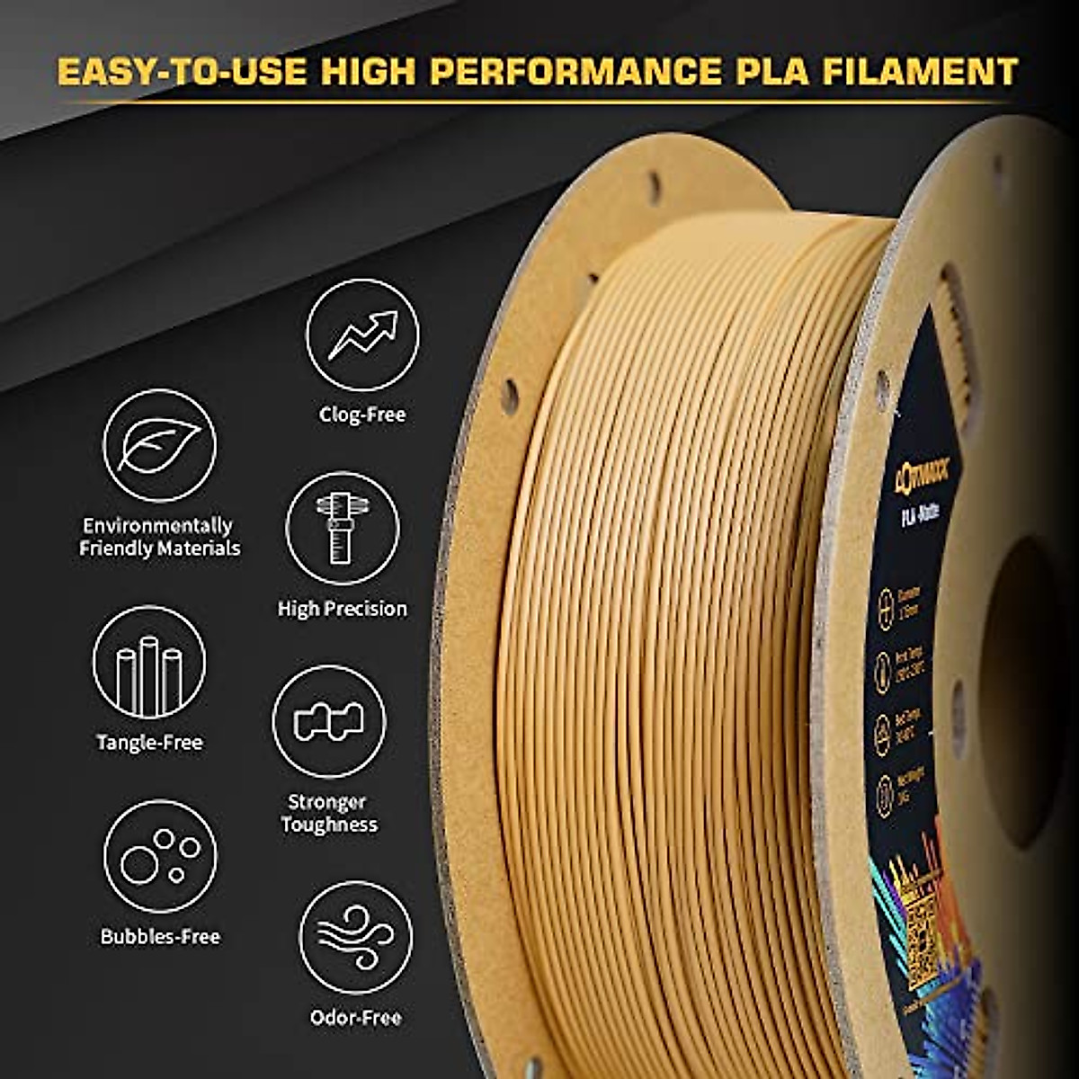 LOTMAXX Matte PLA Filament 1.75mm Matte PLA 3D Printer Filament, 1kg Cardboard Spool (2.2lbs), Dimensional Accuracy +/- 0.03mm, Fit Most FDM Printer(Matte Wood)