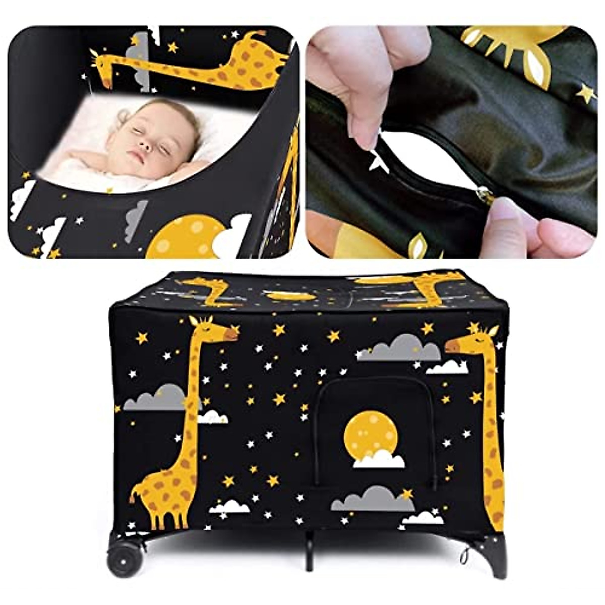 Blackout Cover for Pack N Play, Portable Breathable Crib Tent to Block 90% of Light for Indoor Outdoor Travel, Stretch Up to 48×39 Inches