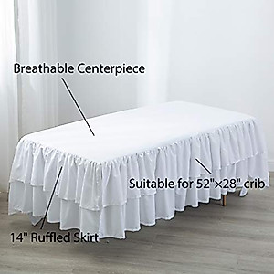 JSD White Ruffled Crib Bed Skirt Double Layer Nursery Toddler Dust Ruffle Bedding Skirt 14" Deep Drop