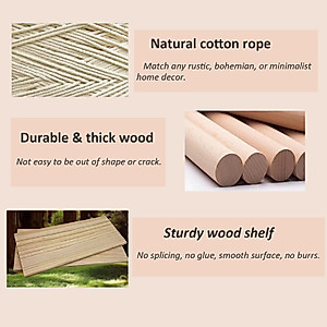 MIATTCLD Macrame Wall Hanging Shelf Boho Wood Floating Storage Shelf, 3 Tier Display Shelving for Hanging Plants Photos, Rustic Wall Decor with Tassel and Woven Rope for Home Bedroom Living Room