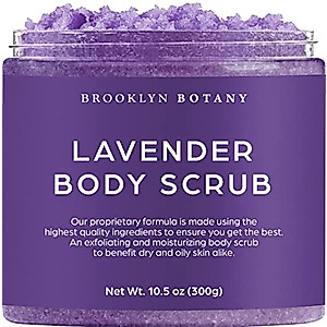 Brooklyn Botany Dead Sea Salt and Lavender Body Scrub - Moisturizing and Exfoliating Body, Face, Hand, Foot Scrub - Fights Fine Lines, Wrinkles - Great Gifts for Women & Men - 10.5 oz
