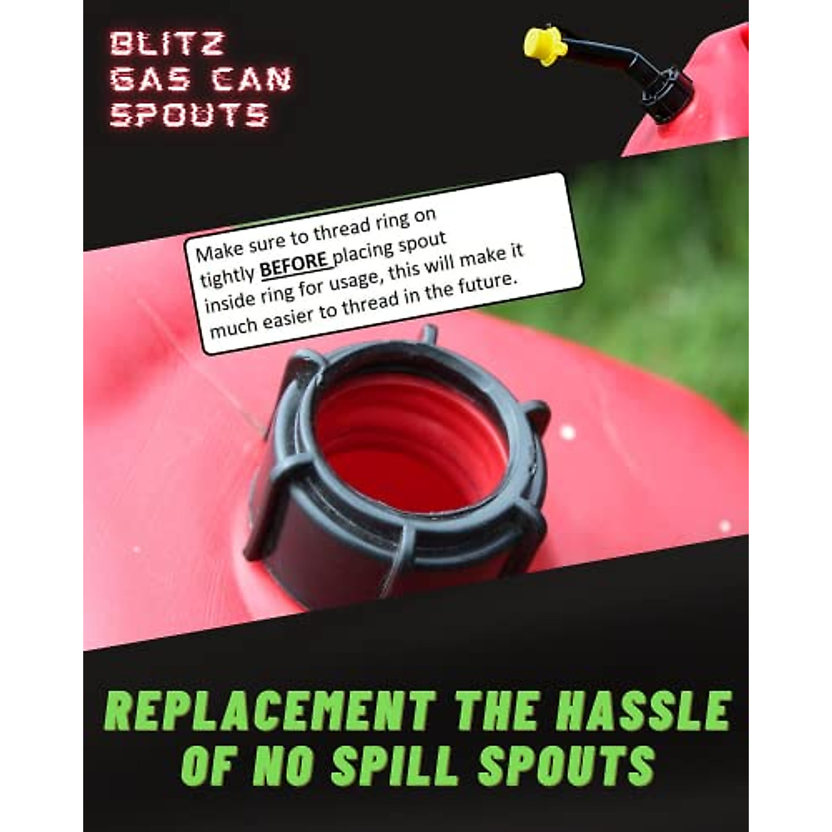 Gas Can Spout Replacement 5 Gal (4 Pack) Gas Can Nozzle For Blitz Old Style Gas Cans, Includes Nozzles, Caps and Vent Caps