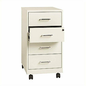 MAXCBD Nightstand Bedside Table Drawer Cabinet Row 4 Drawer Steel File Cabinet in Pearl White Steel Construction Four Drawers Storage Tower Dresser