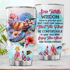 HUBUPU Sea Turtle Gifts, Sea Turtle Wisdom Quotes, Tumbler 20 Oz With Lid And Straw