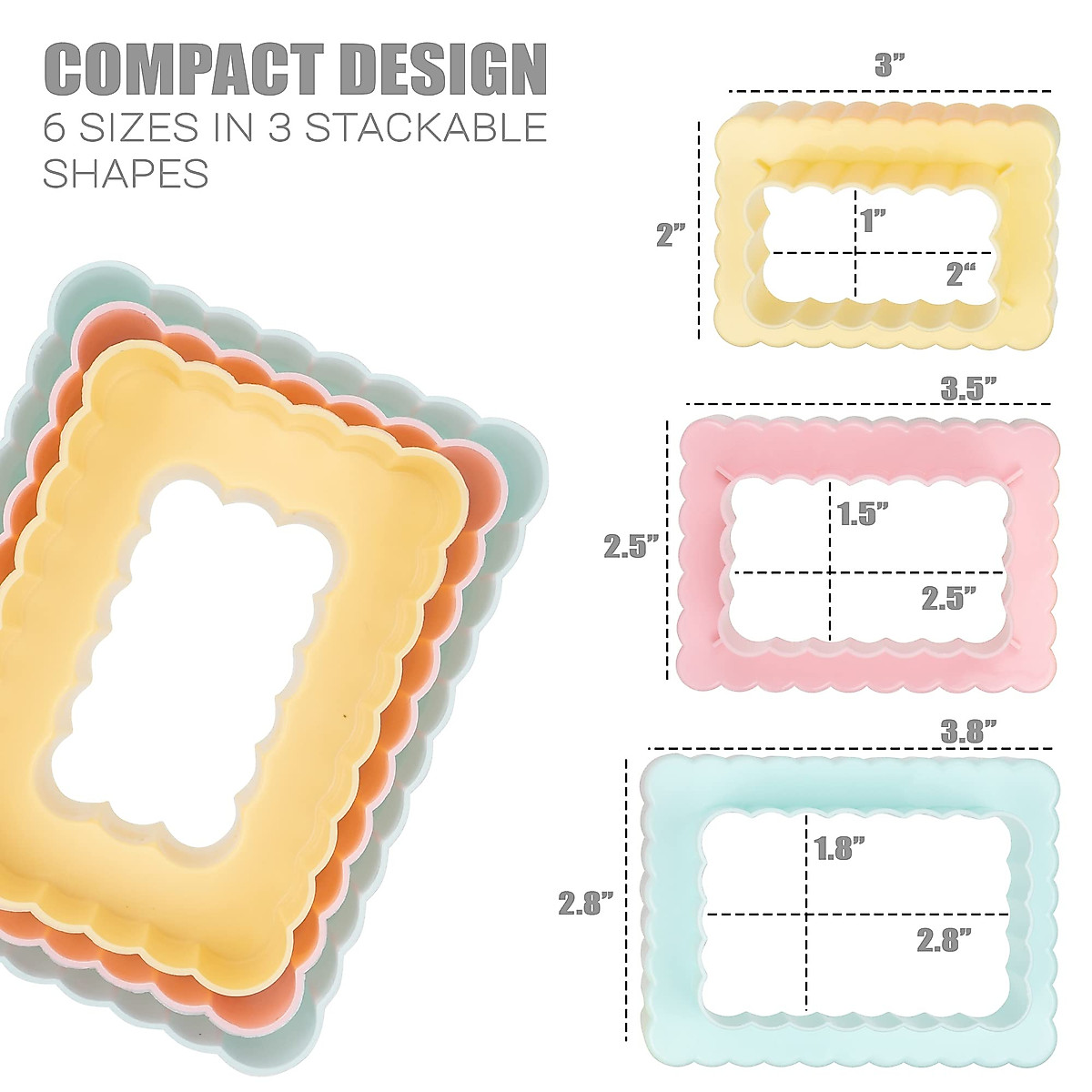 Rectangle Cookie Cutters Set | BPA Free | Suger Paste Dough Crust Shapes Fluted Cutter Pie Pastry Fondant Stamp Baking Mold Cake Decoration Tools