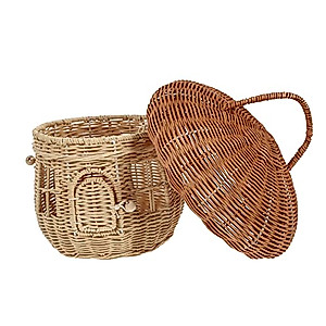 MAGICLULU 1pc Natural Rattan Mushroom Storage Basket Creative Handmade Rattan Storage Basket with Handle Desktop Rattan Basket With Lid for Desktop Storage Decoration Photo Props
