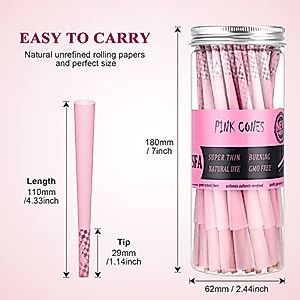 TISFA Pink Pre rolled Cones 60 Pack Rolling Papers King Size Rolling Cones with Tips & Packing Sticks (60 PCS)
