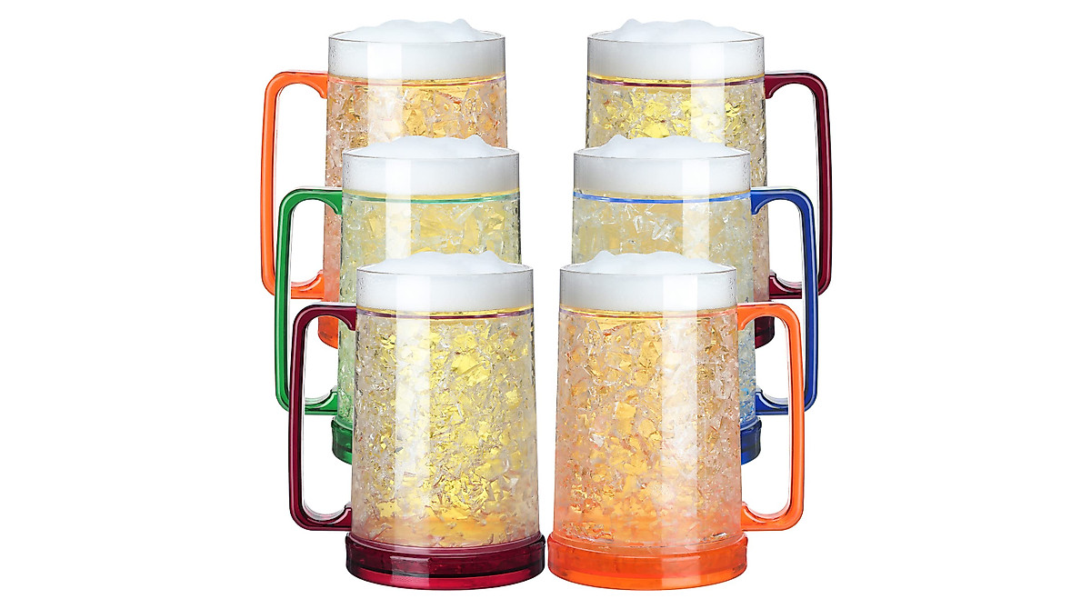 Insulated Freezer Beer Mugs - 6 Pack for Parties