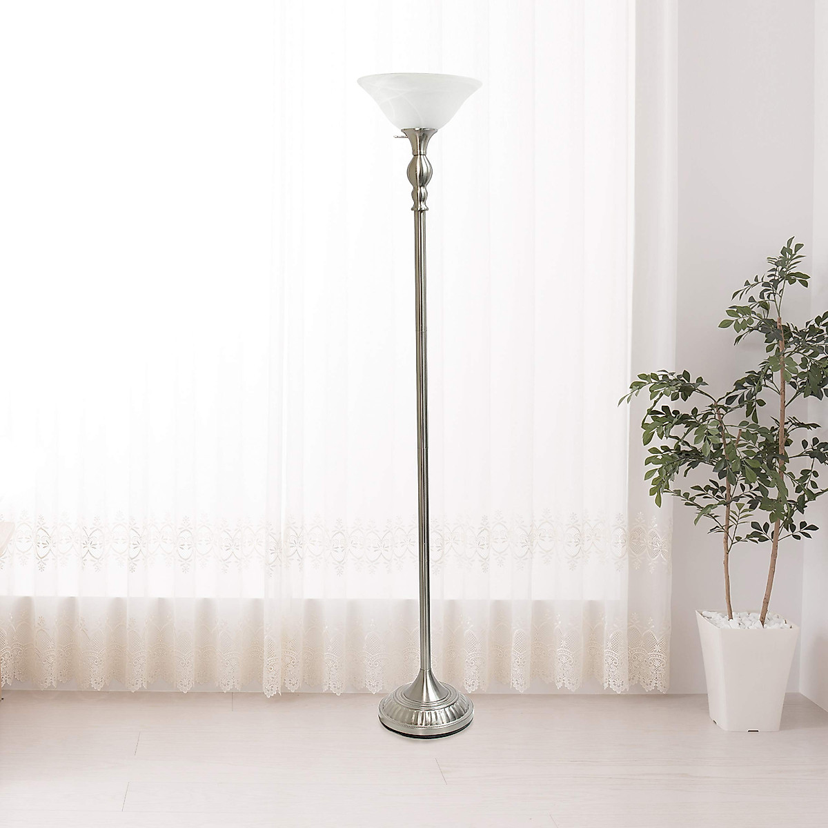 Elegant Designs LF2001-RBZ 1 Light Restoration Bronze Torchiere Floor Lamp with Marbelized Amber Glass Shade