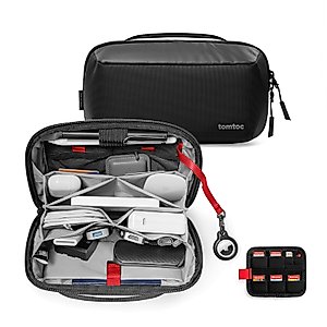tomtoc Electronic Organizer Accessory Tech Pouch for MacBook Charger, Cables, Power Bank, Hard Drive, Cords, Water-resistant Storage Bag with Removable Card Slots for USB Adapter, Memory Card, Black