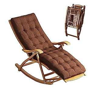 Lounge Chair, Sun Lounger Rocking Chairs for Adults Wood with Extra Thick Padded Adult Easy Chair Bamboo Balcony Lounge Chair Foldable Load-Bearing 200kg