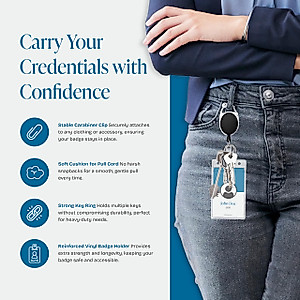 2 Pack ID Badge Holder With Clip – Badge Reels Retractable Heavy Duty – Clear Id Card Holder Retractable – Vertical Lanyard Id Holder with Carabiner Badge Reel – Badge Holders with 24 inches Pull Cord