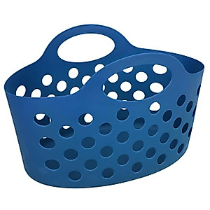 Basket with Handles 3 count Plastic Oval Carry Totes 12"x7"x7" (Black, Dark Gray, Navy Blue)
