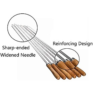 IMEEA Flat Skewers for Kabobs Stainless Steel Kebab Skewers for Grilling 16.5 Inch Barbecue Skewers with Nonslip Wooden Handle, Set of 6