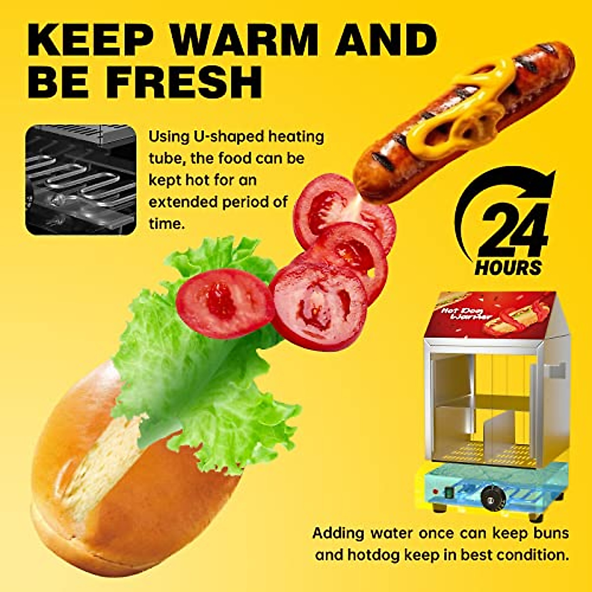 WantJoin Hot Dog Steamer, 2 Tiers Electric Hot Dog Steamer with Bun Warmer 27 L/24.52 QT, Visuable Glass Slide Doors Suit for 175 Hot Dogs and 40 Buns