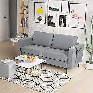 Giantex 2-Seat Sofa Couch, 66" L Modern Loveseat, Thick Cushion, Armrest Magazine Holder with 2 Pockets, Metal Legs, Ideal for Living Room Reception Room Office