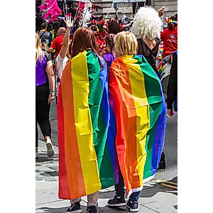 Gay Pride Flag 3x5 Outdoor- All Inclusive Rainbow Pride 100D Polyester Material Vivid Color LGBTQ Support Gay Pride Rainbow Banner with 2 Brass Grommets