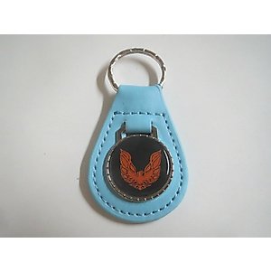FIREBIRD OR TRANS-AM ORANGE BIRD LOGO LEATHER KEYCHAIN - LIGHT BLUE