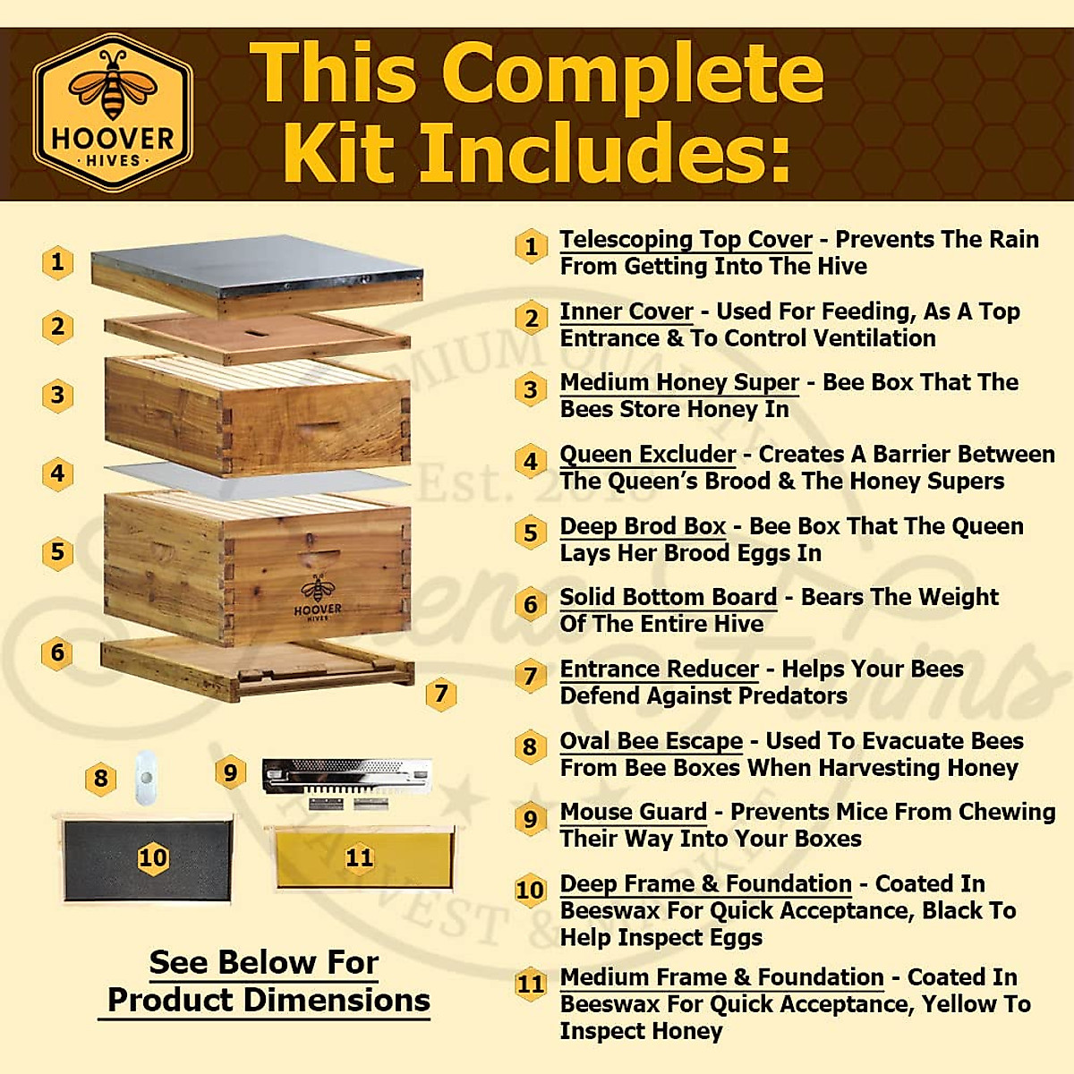 Hoover Hives 10 Frame Bee Hive Starter Kit for Bee Keepers - Langstroth Beehive Kit Comes with 2 Honey Bee Hives Boxes That are Coated in 100% Naturally Organic Beeswax (Unassembled)