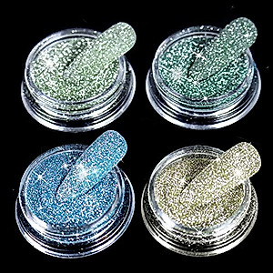 Allstarry Diamond Nail Glitter 4 Colors Sparkling Korea Reflective Glitter Diamond Dust Fine Powder Shiny Pigment Craft Sequins Nail Supplies for Nail Art Gel Polish Crafts Party Nightclub Wedding