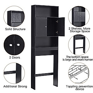 ME2 Bathroom Over The Toilet Storage Cabinet, 77'' Taller Bathroom Organizer Shelf Space-Saving Collect Cabinet with Shelves and Double Doors, Black
