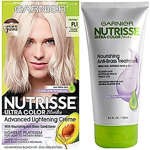 Garnier Nutrisse Ultra Color Hair Color and Anti-Brass Treatment, PL1 Ultra Pure Platinum, Pack of 2