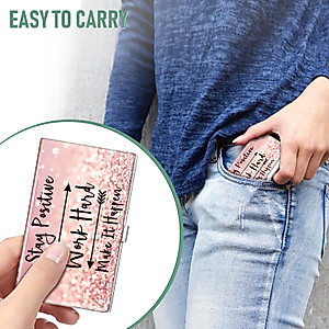 Swooflia Business Card Holder Case Wallet for Women Metal Inspirational Quote Slim Pocket Purse Square Card Cases Cute For Realtors Real Estate Agents