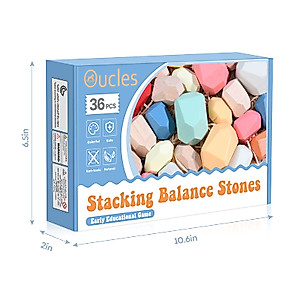 Oucles 36PCS Natural Wooden Stacking Balancing Stones Rocks for Toddlers Colorful Kids Preschool Learning Building Blocks Toys Educational Puzzle Game for Girls Boys 3 Years Up