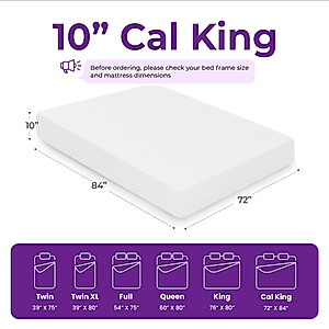 GAESTE 10 Inch Cal King Cooling Gel Memory Foam Medium Firm Mattress Breathable Pressure Relief CertiPUR-US Certified Mattress-in-a-Box for Kids and Adults No Fiberglass (California King, 10 in)