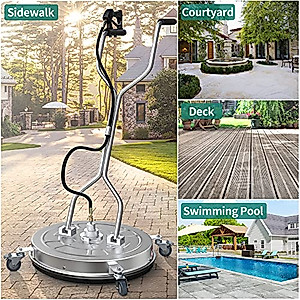 YITAHOME Pressure Washer Surface Cleaner, 20" Dual Handle with 4 Nozzles, High Pressure Cleaner for Driveways, Sidewalks, Patios, Decks Stainless Steel Housing & 3/8" Quick Connector, Max 4500 PSI
