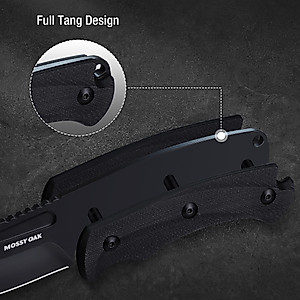 MOSSY OAK Hunting Knife with Sheath, 8.5-inch Full-tang Fixed Blade Knife, Outdoor Knives for Survival, Camping, Hiking (G10 Handle-Black)