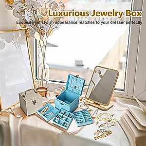 INMORVEN Small Jewelry Box Organizer, 3 Layer Velvet Travel Jewelry Case, Jewelry Box Organizer for Women Girls, Earring Organizer Ring Box, Jewelry Storage for Necklace Bracelets (Gray)