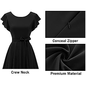 MUADRESS Women's Flutter Sleeve Cocktail Party Dresses Fit Flare Swing Bridesmaid Dress Homecoming Dress for Teen Black S