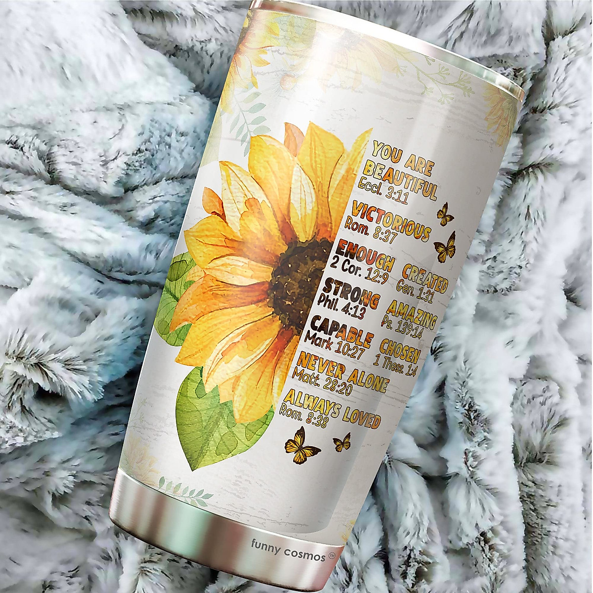 Gifts For Women - Inspiration Religious Gift - Sunflower Christian Mug - You Are Beautiful Bible Verse Tumbler For Friend Gifts - Women Gifts For Christmas Holiday - Gifts For Mom, Aunt, Sister