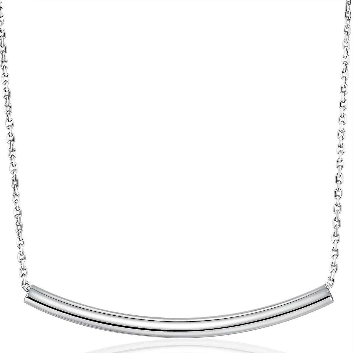 AM ANNIS MUNN Balance Tube Bar Necklace - 925 Sterling Silver Bar Pendant Necklace Simple Charm Womens Jewelry Necklace Birthday Gifts for Women Her